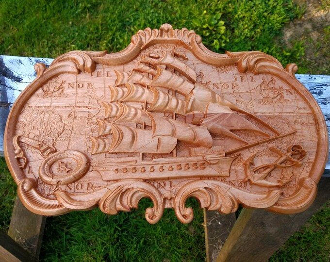 Beautiful High Detail 3D Cherry Framed Ship Carving on Old | Etsy