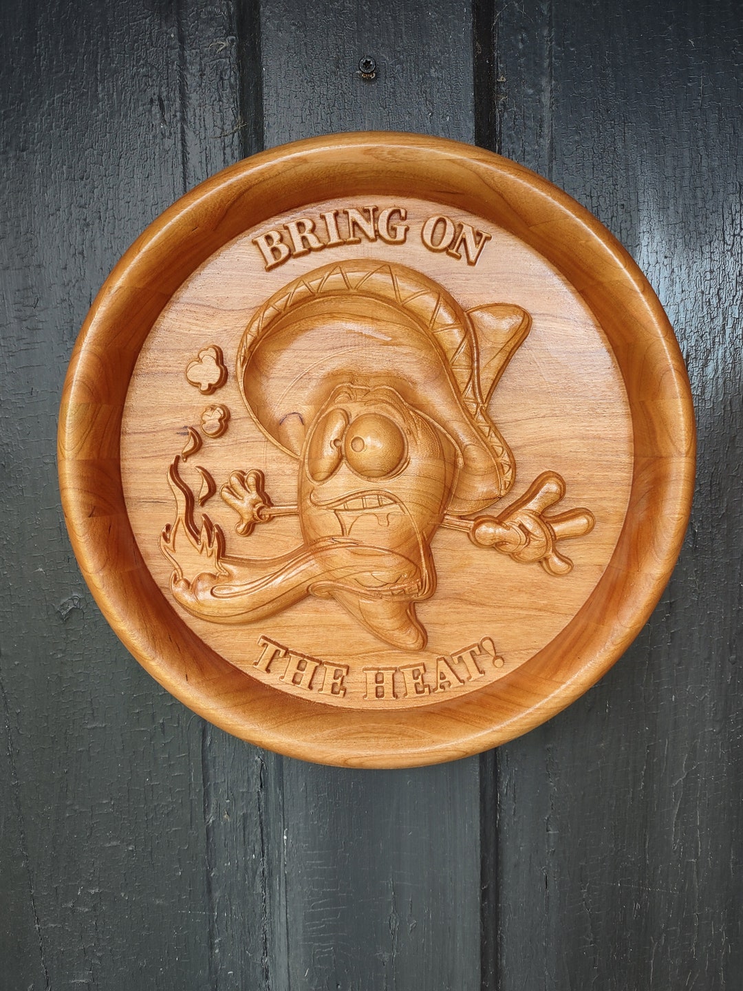 Hot Chili Pepper Cherry Wood Carving, Wall Decor, Wall Art Piece ...