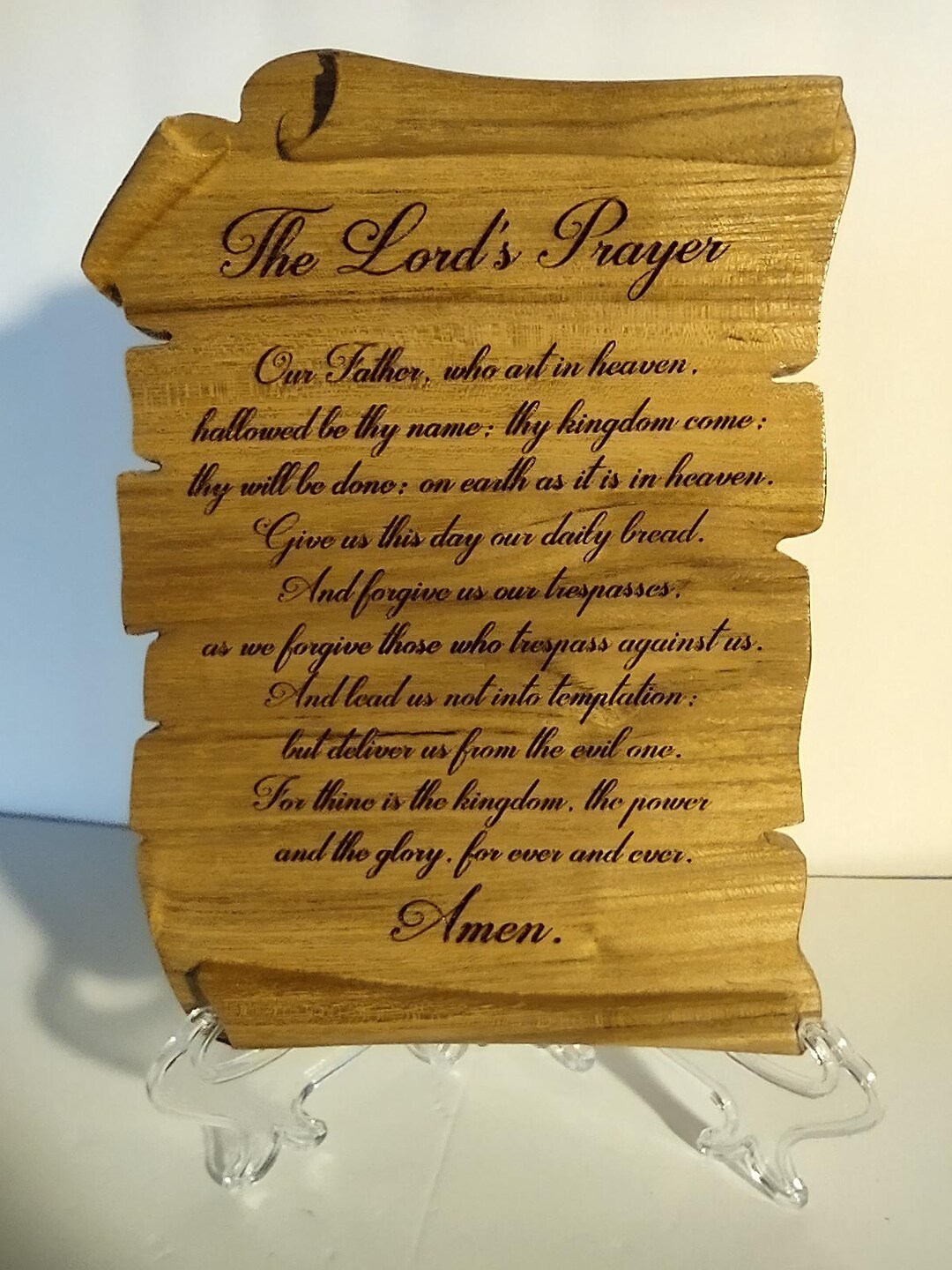 The Lord's Prayer, Locust Wood Parchment Scroll Wood Carving W/ Laser ...