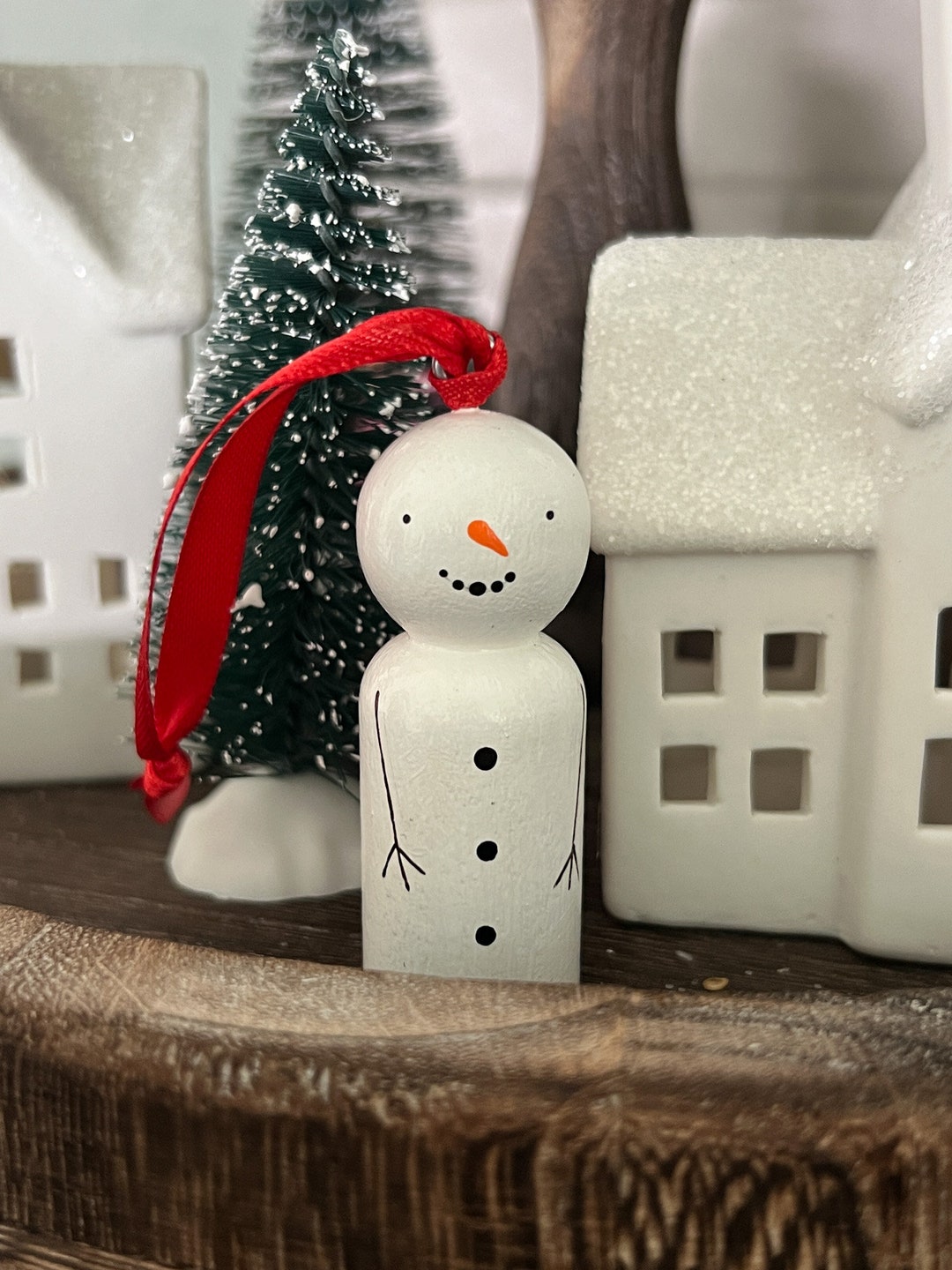 Snowman Peg Doll Kokeshi Ornament - Etsy