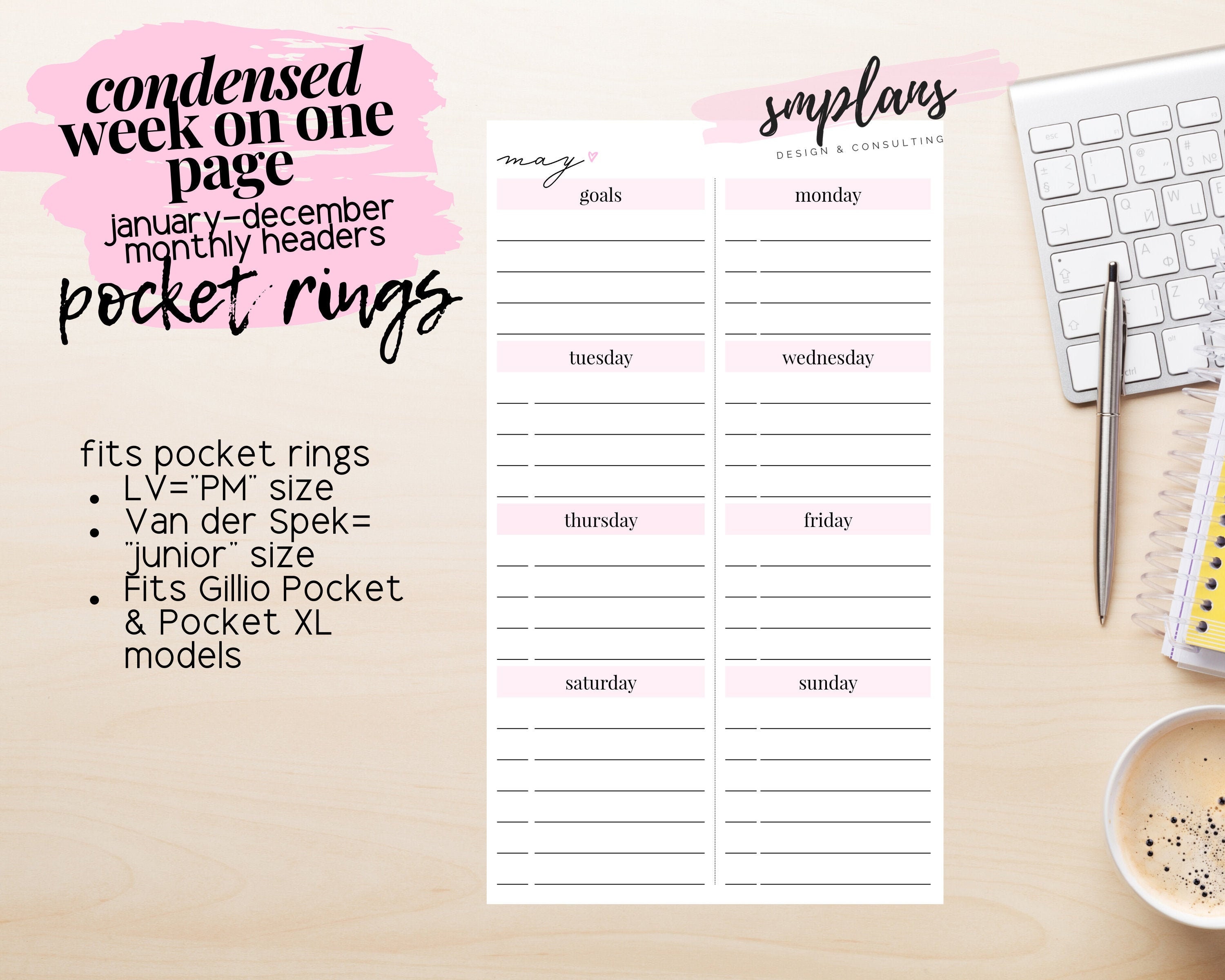 Condensed Week on One Page WO1P POCKET RINGS | Etsy