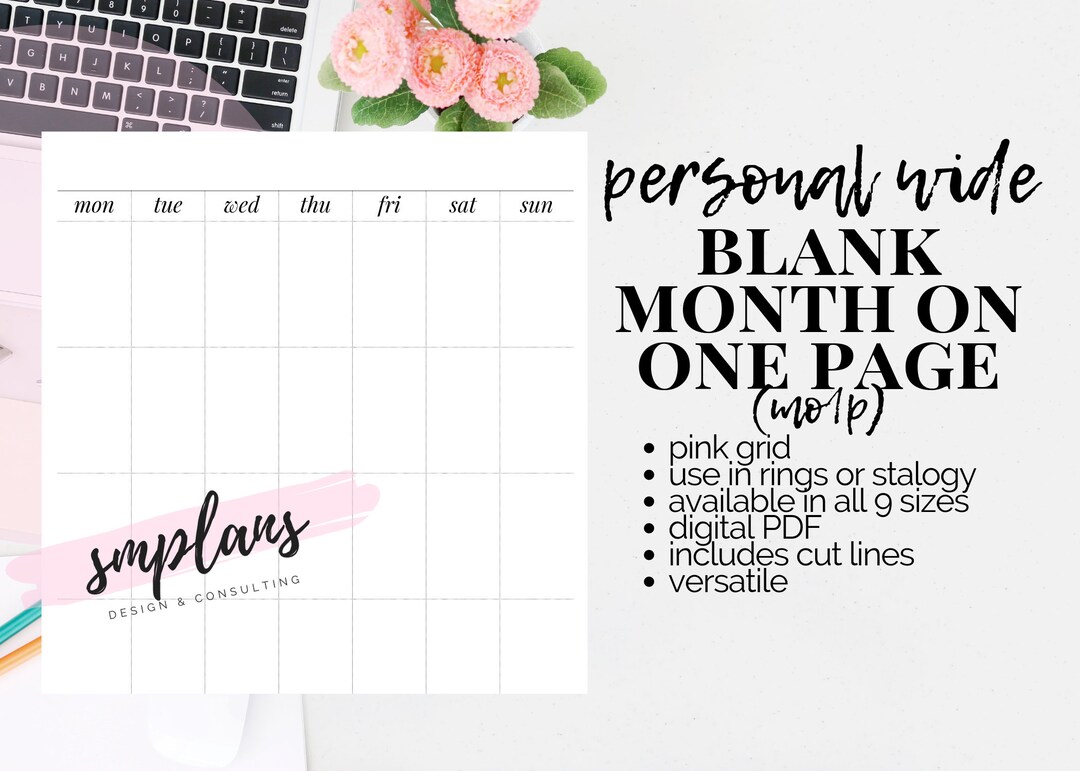 BLANK Month on One Page MO1P Personal Wide Rings monday - Etsy