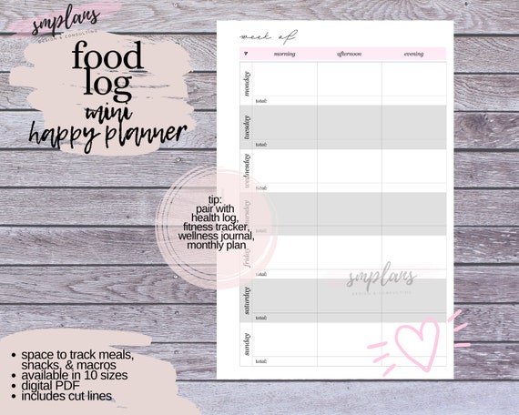 Food Log Food Tracker Nutrition Wellness Mini Happy | Etsy
