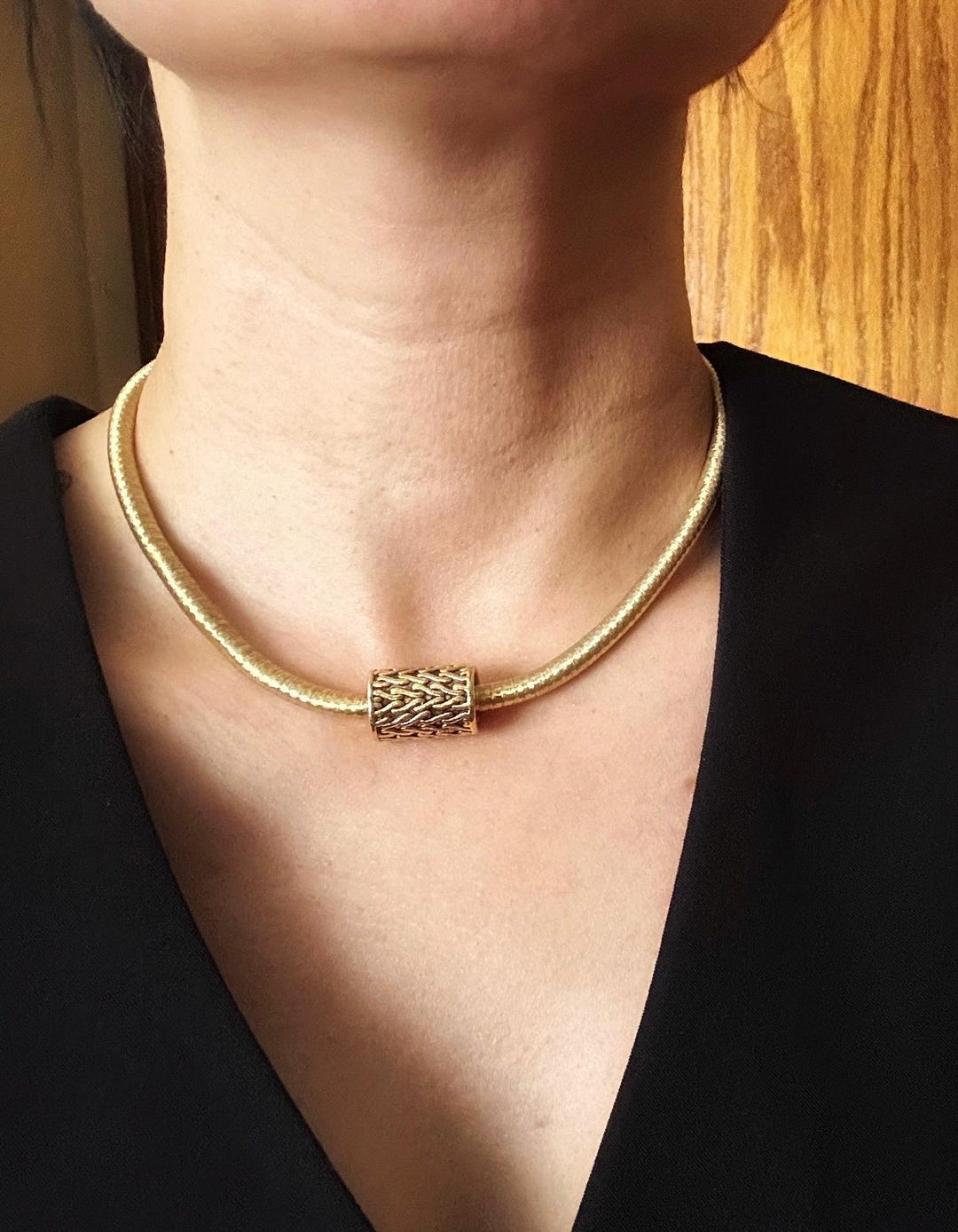 Vintage Gold Toned Choker Snap on Closure Necklace - Etsy