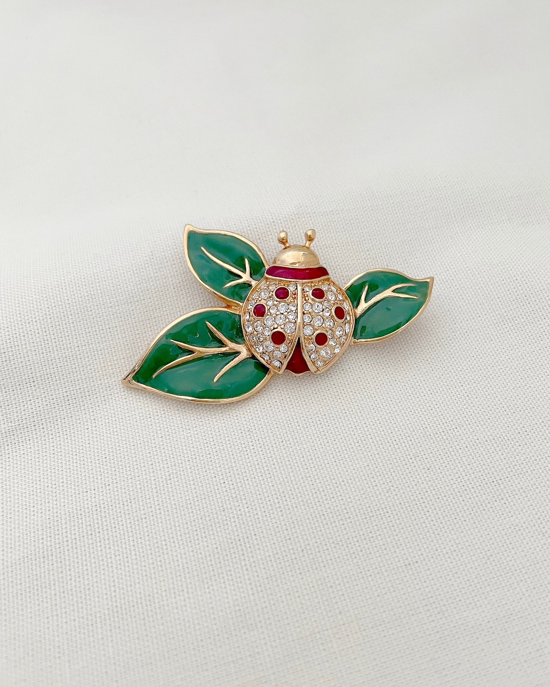 Vintage Ladybug Green and Red Enamel Brooch - Etsy
