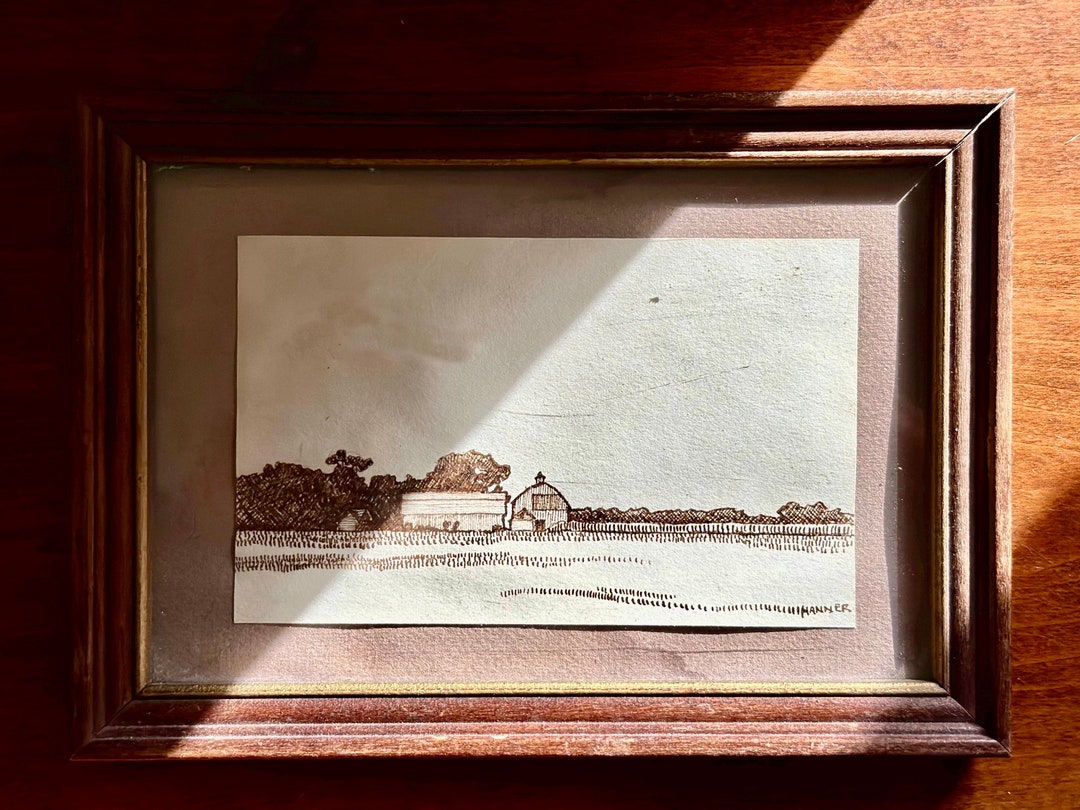 Original Pen and Ink Farmhouse Drawing by Rose Hannon Small Artwork ...