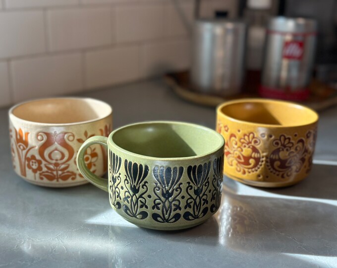 Vintage Stoneware Mid Century Modern Mugs Large Coffee Cups Soup Mugs ...