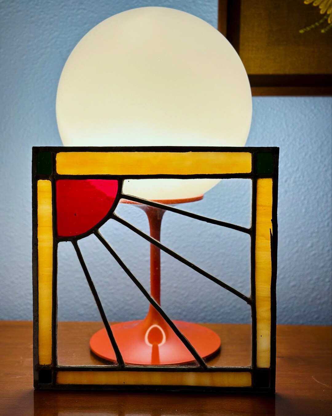 Vintage Colored Glass Panel Sun Rays Mid Mod Stained Glass Stained ...