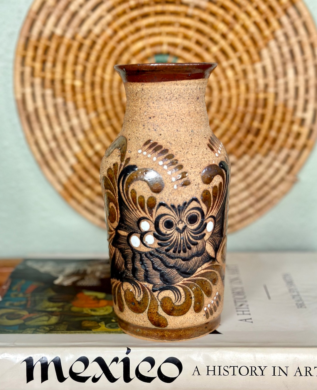 Mexican Pottery Sandstone Tonala Vase Tall Mexican Pottery Vase Bird ...