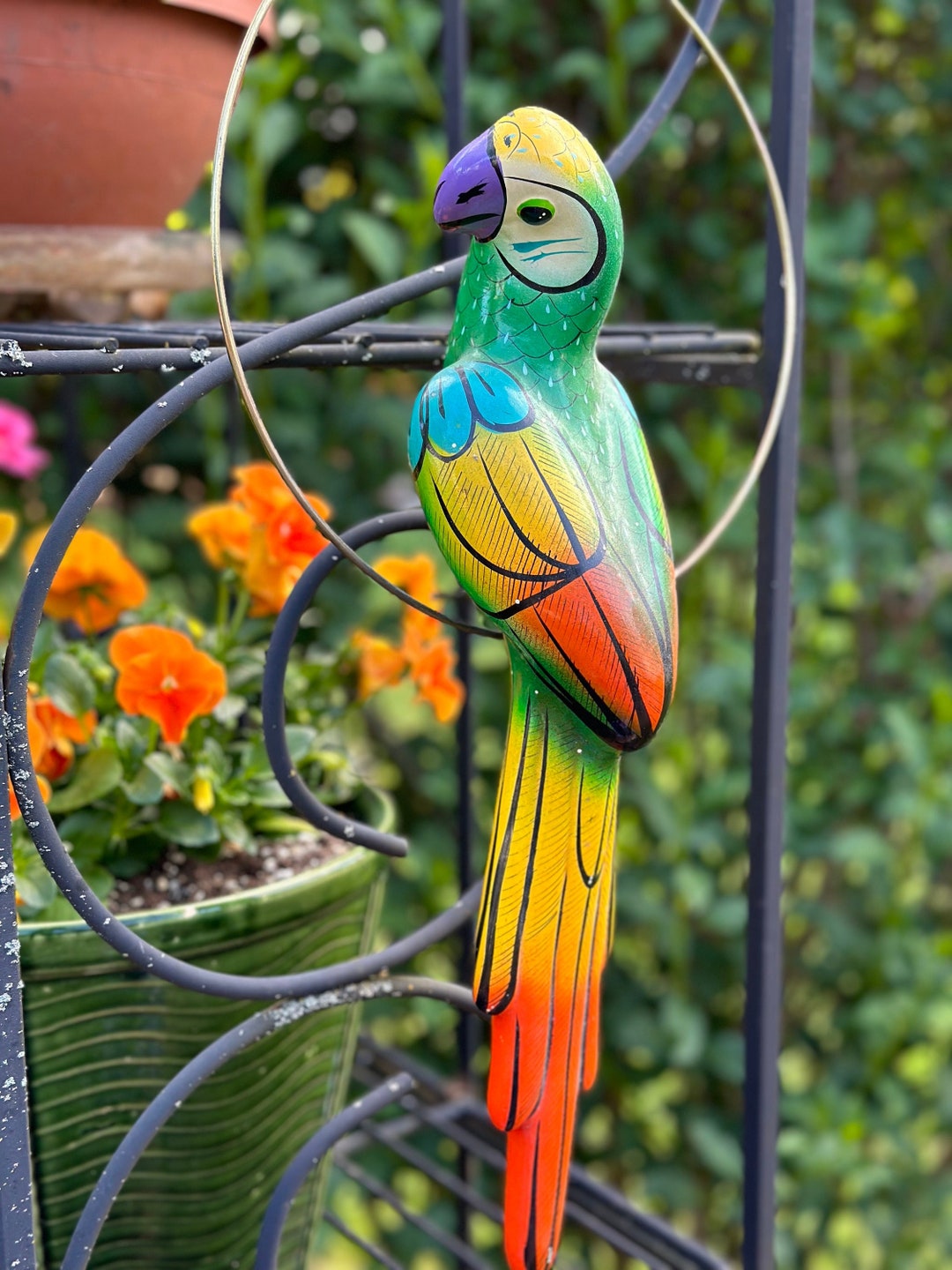 Large Mexican Ceramic Parrot Garden Decoration Mexican Pottery Bird ...