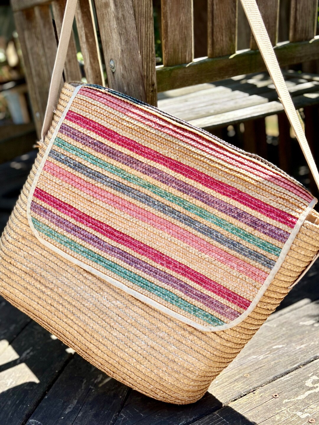 Vintage 70s Candy Stripes Raffia Shoulder Bag 70s Straw Cross Body - Etsy