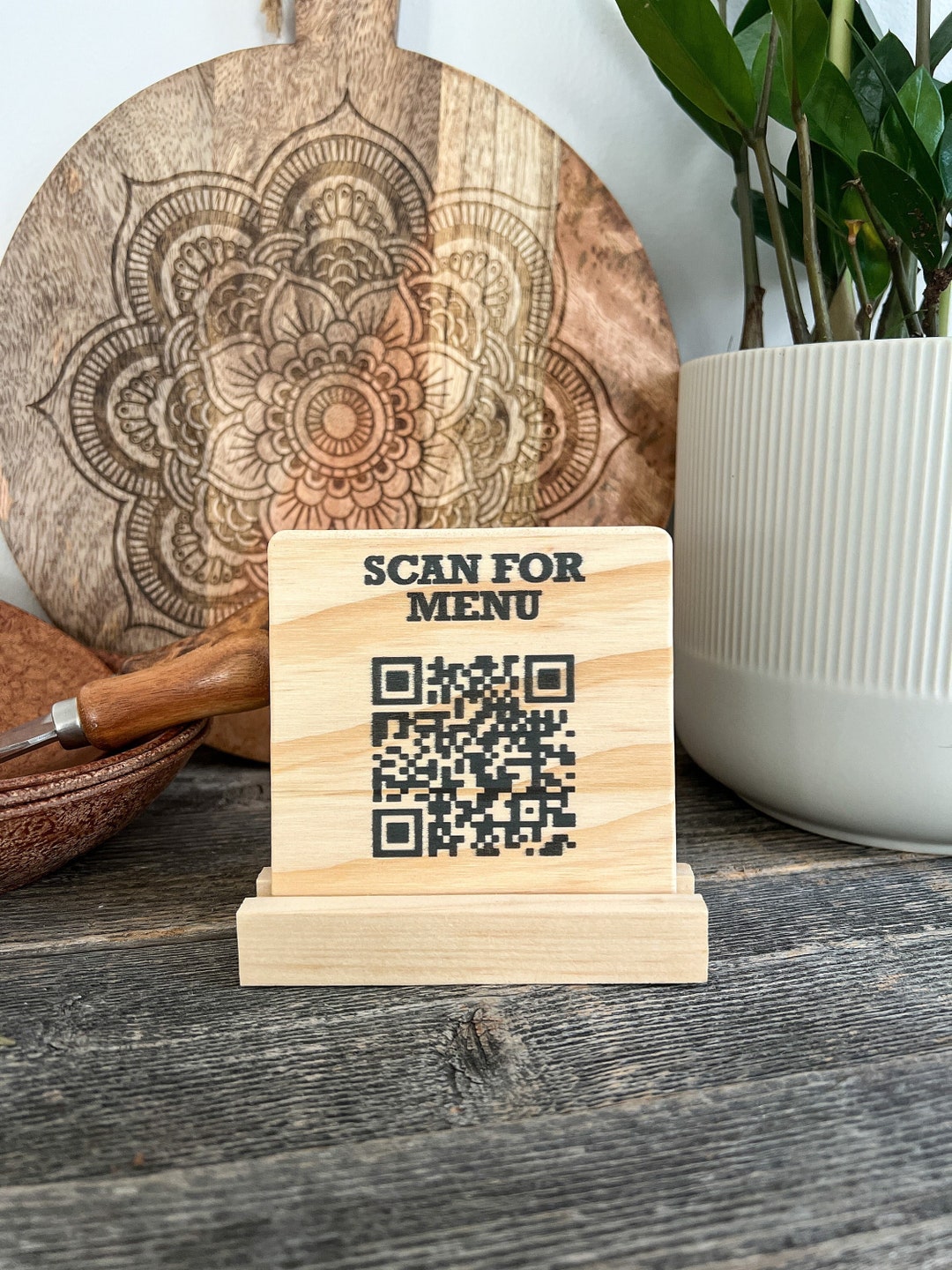QR Code Menu Sign, Custom Wood Tabletop Scan for Menu, Wooden Sign, QR ...