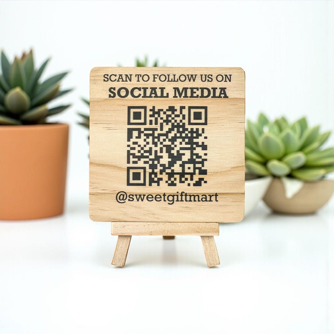 Personalized QR Code Wooden Sign: Business Social Media Display (4x4 ...