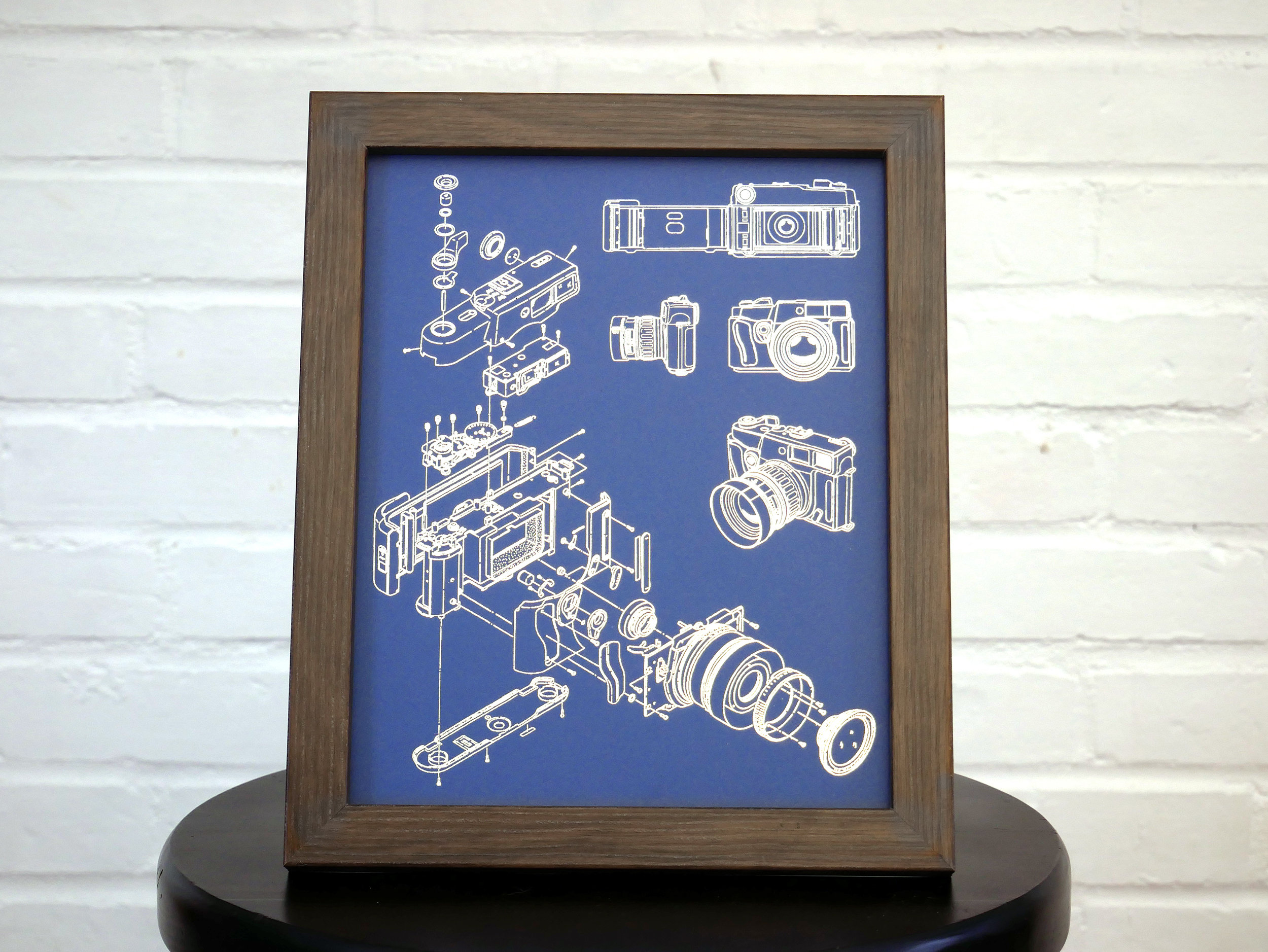 Camera Exploded Diagram Silver Foil Print Blueprint Wall Art | Etsy