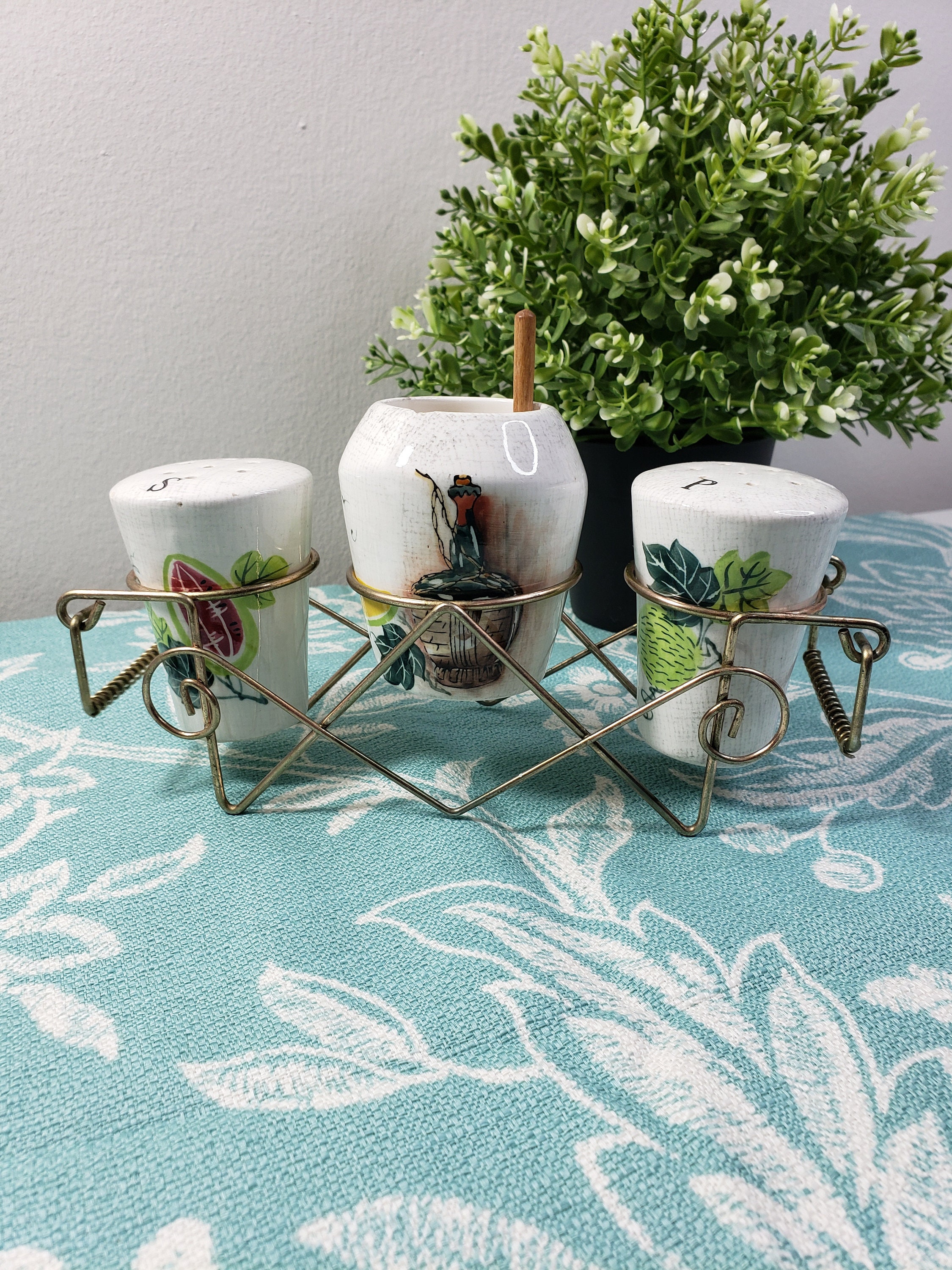 Ceramic Condiment holders Antique Table Ware Spice Holder Salt Pepper ...