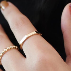 Unique Octagon Gold Ring, 14k Solid Gold Ring, Bolt Shape Ring, Simple ...