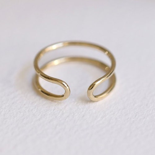 Double Band Open Ring 14k Solid Gold Ring Simple Open Ring - Etsy