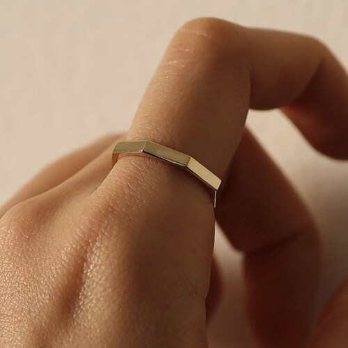 Unique Thin Octagon Gold Ring 14k Solid Gold Ring Bolt Shape - Etsy