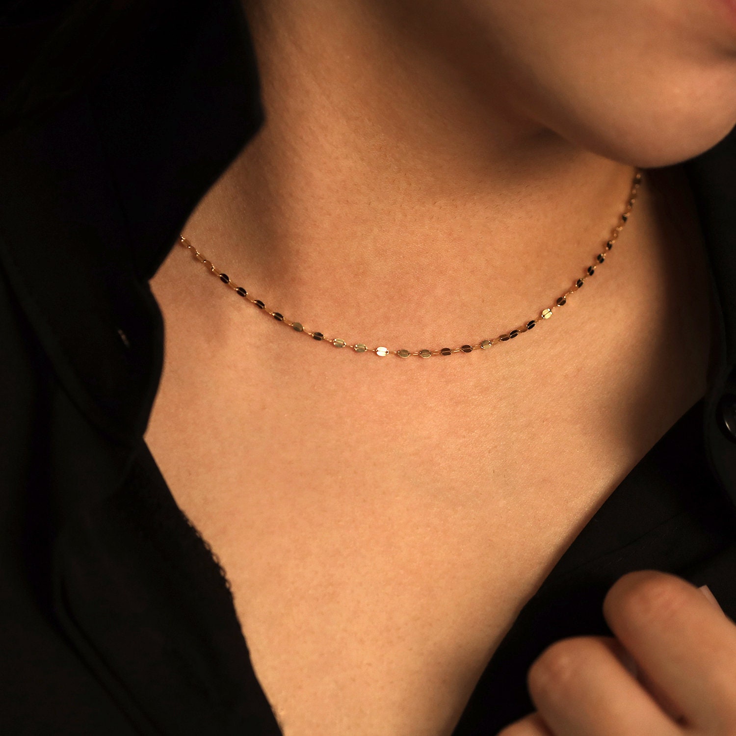 14K Gold Glitter Chain Necklace Flat Link Chain Gold | Etsy UK