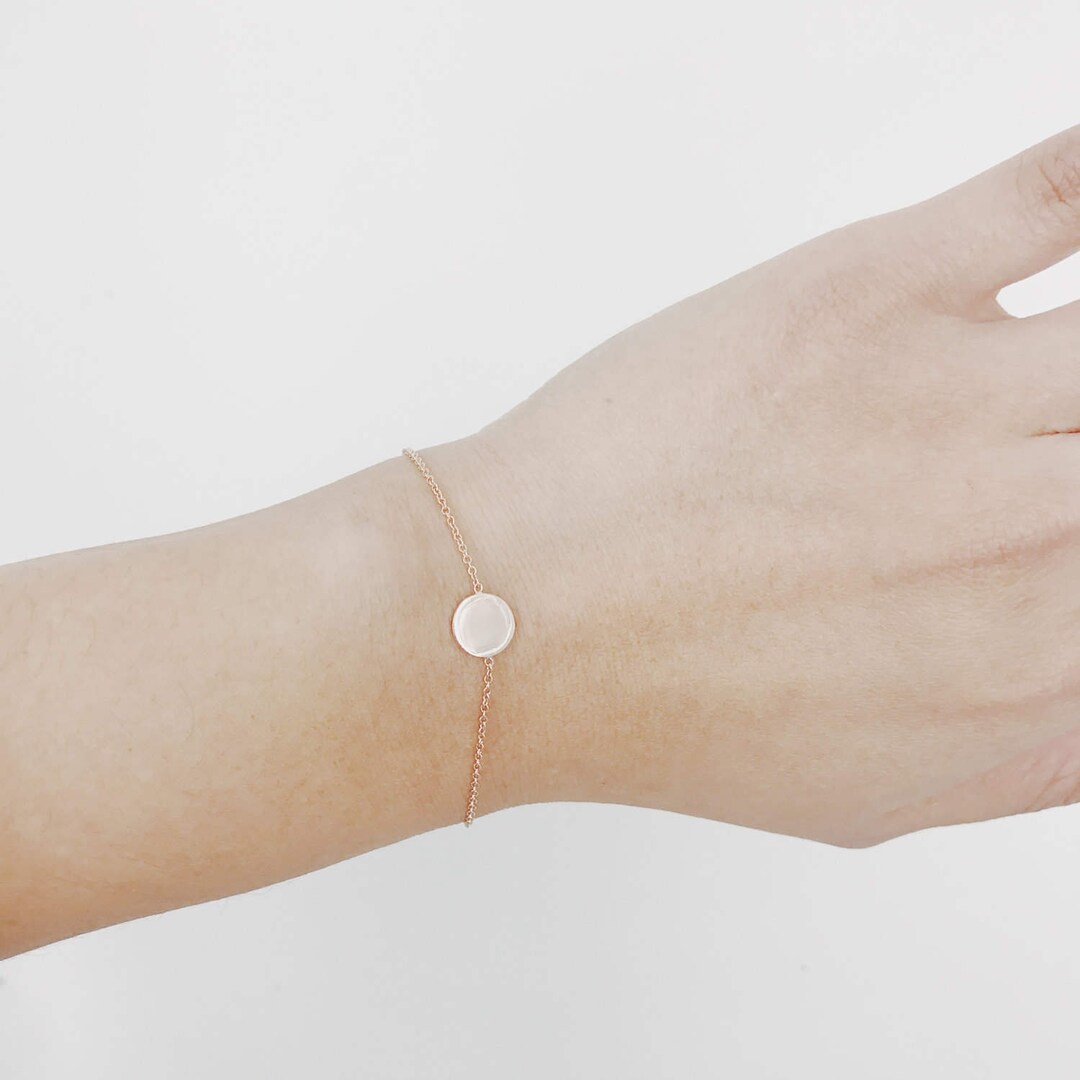 14K Solid Gold Circle Bracelet, Tiny Circle Charm Bracelet, Dainty Gold ...
