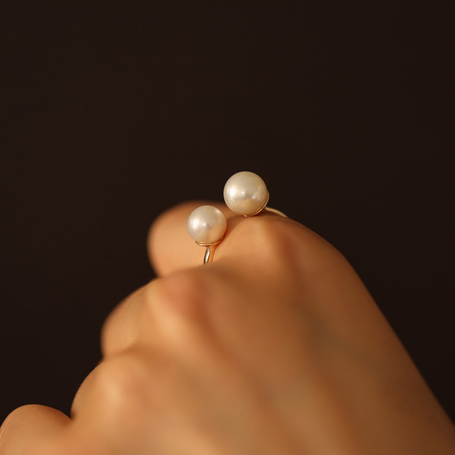 Open Pearl Ring Bridal Ring 14K Solid Gold Fresh Pearl Ring Unique Ring ...