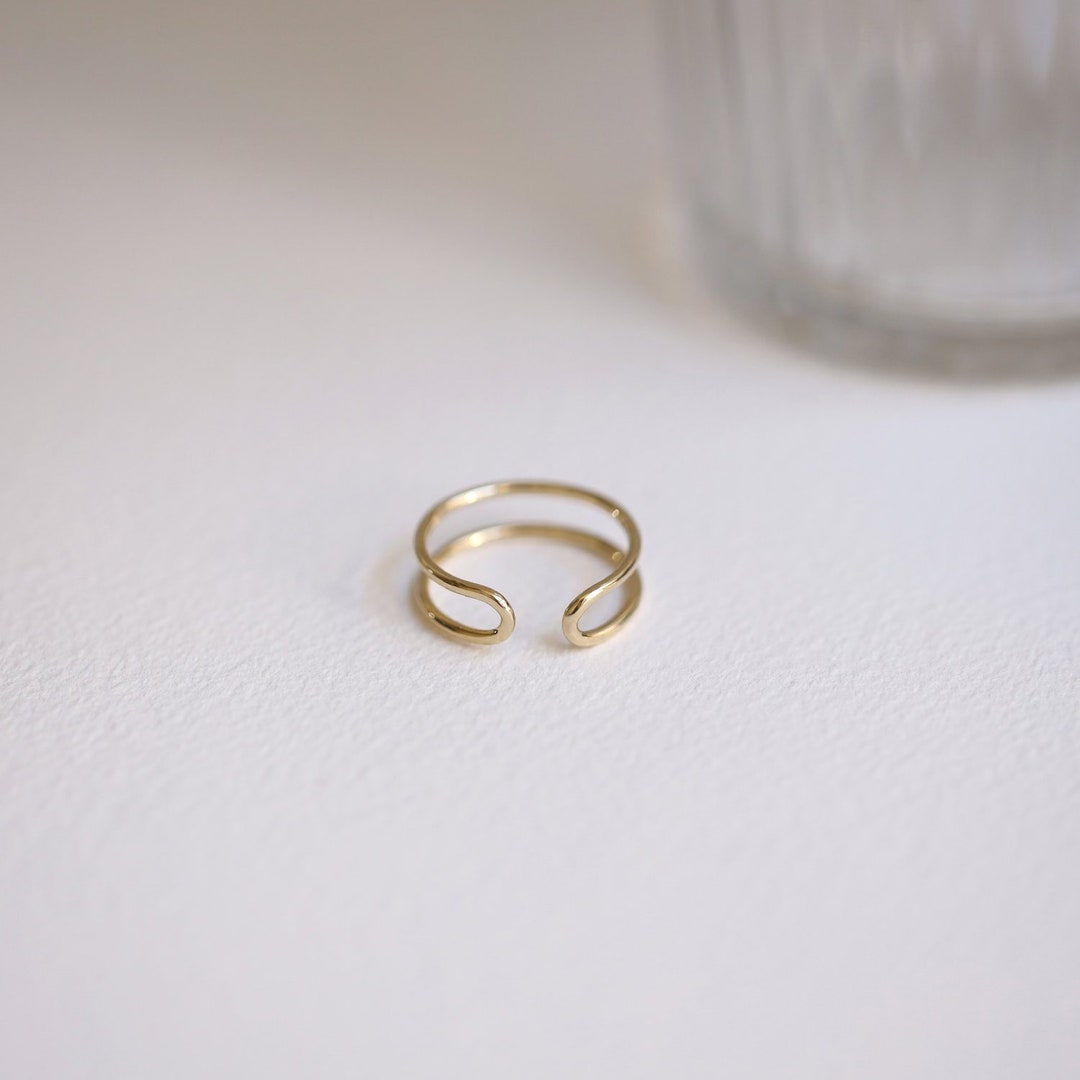 Double Band Open Ring, 14k Solid Gold Ring, Simple Open Ring, Wedding ...
