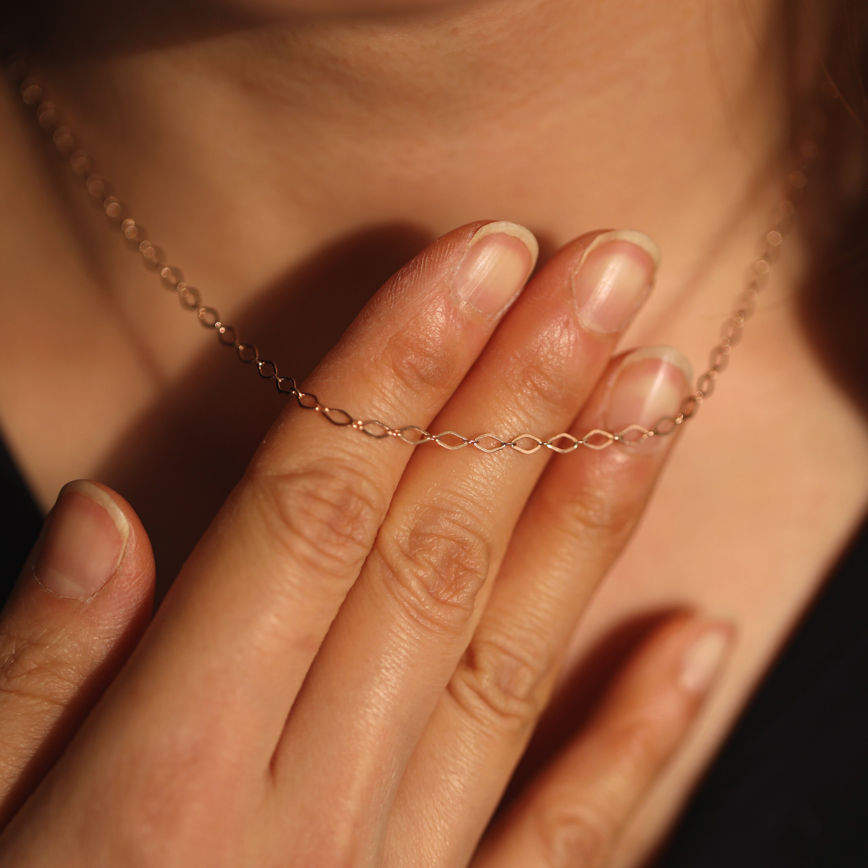 14K Gold Glitter Diamond Shape Chain Necklace Sparkle Flat | Etsy