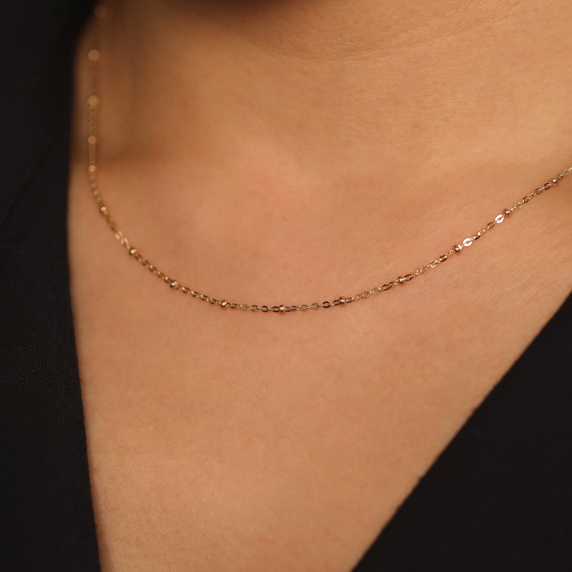 Bead Chain Necklace, Rolo Chain With Bead Link Necklace, Bead Chain ...