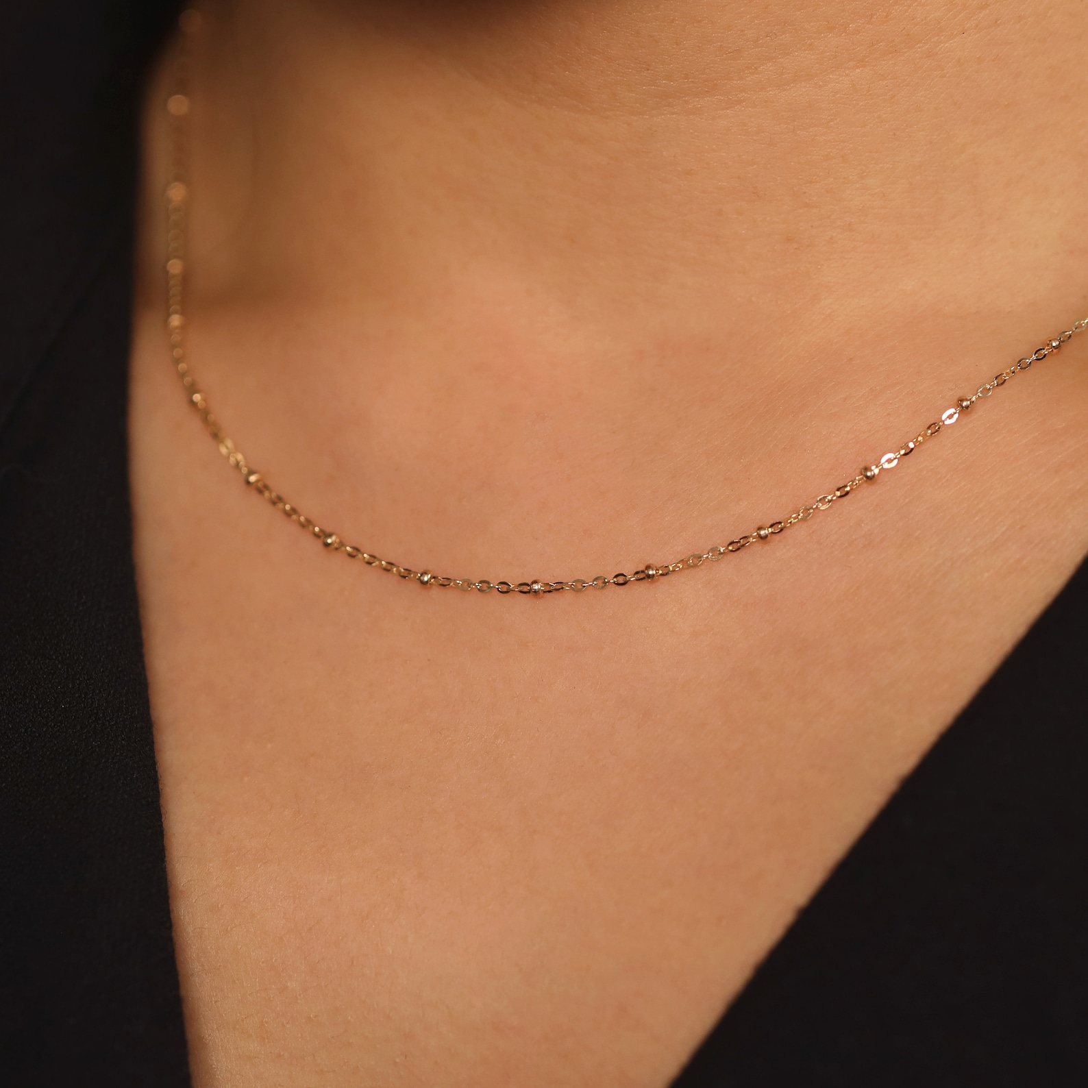 Bead Chain Necklace, Rolo Chain With Bead Link Necklace, Bead Chain ...