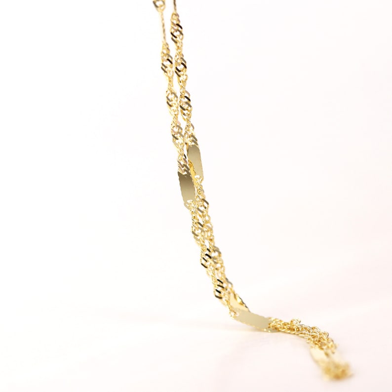 Singapore Chain With Bar Detail, Gold Chain Bracelet, 14K Solid Gold ...