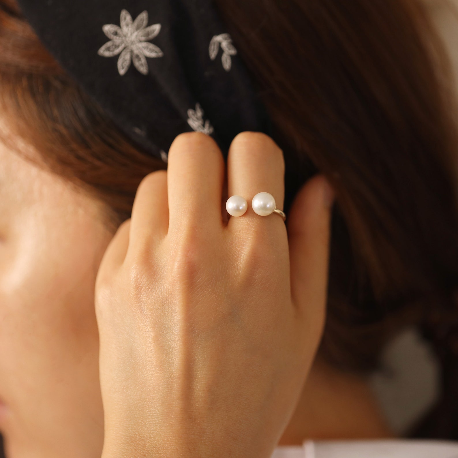 Open Pearl Ring Bridal Ring 14K Solid Gold Fresh Pearl Ring Unique Ring ...