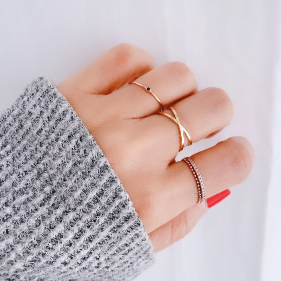Versatile Gold Ring, X Ring H Ring, 10K 14K Solid Gold Ring, Minimalist ...