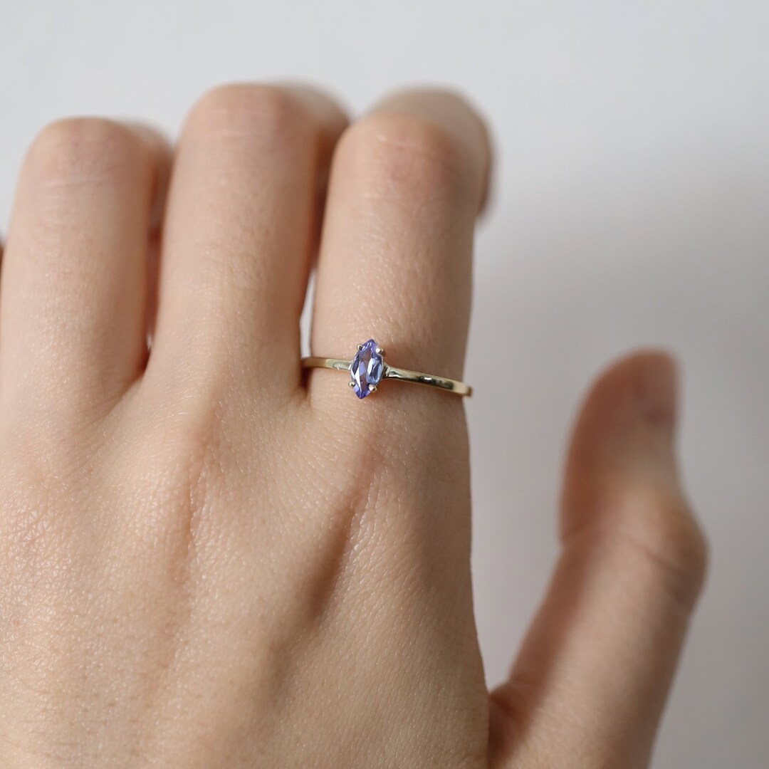 Tanzanite Solitaire Ring, Marquise Tanzanite Ring, 14K Solid Gold Ring ...