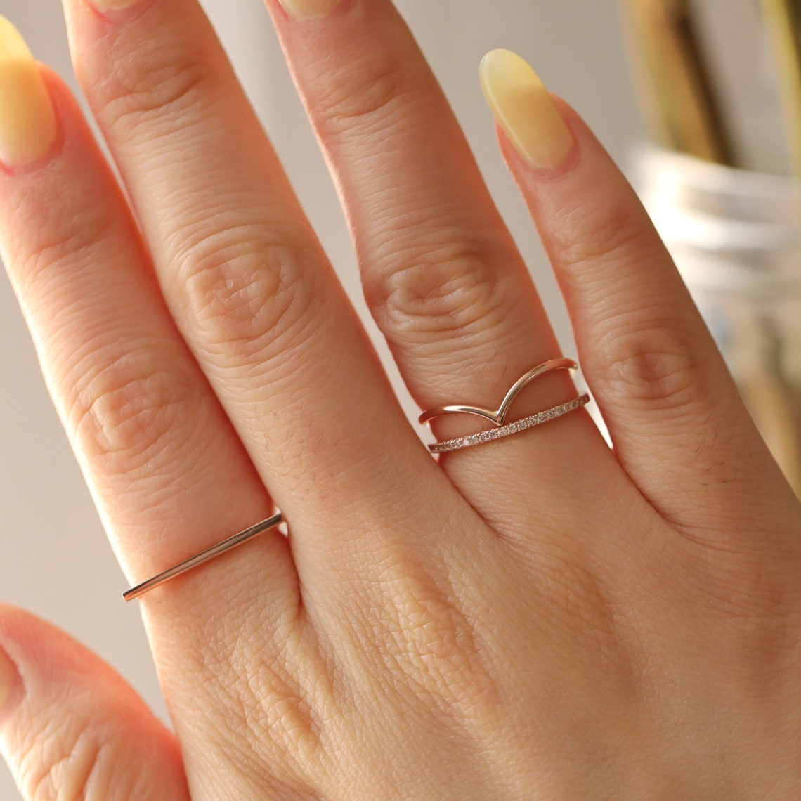 14K Solid Gold Flat Top D Shaped Ring 14K Gold Flat Bar Ring | Etsy