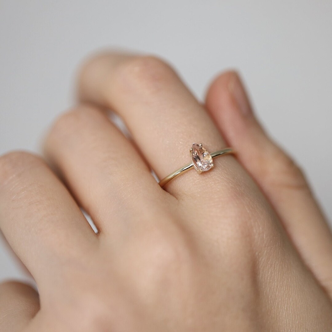 Morganite Solitaire Ring, Pear Shape Morganite Ring, 14K Solid Gold ...