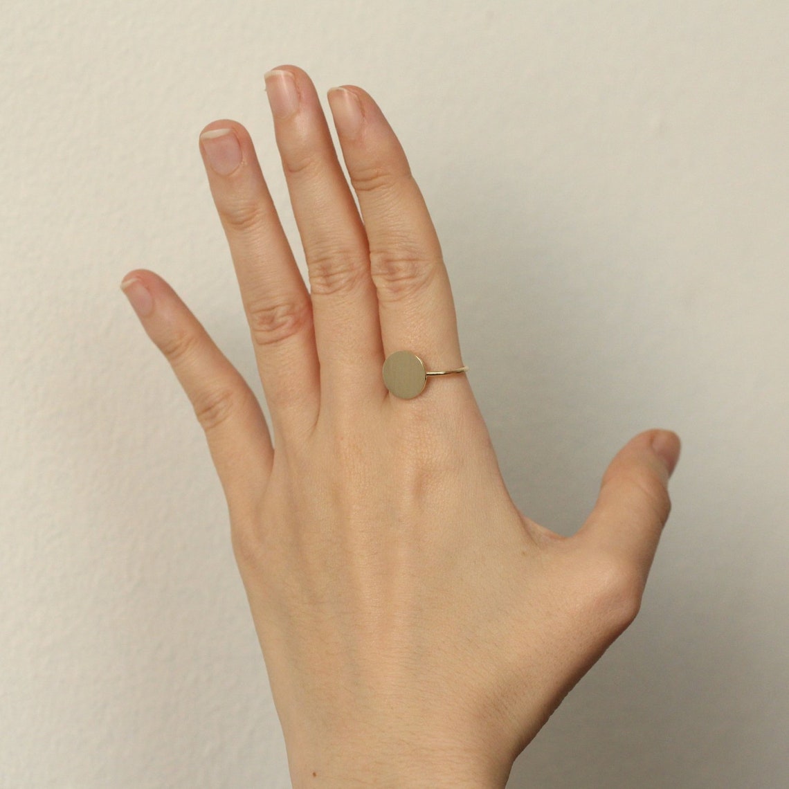 Minimalist Ring Gold Disc Ring Geometric Ring 14K Solid - Etsy