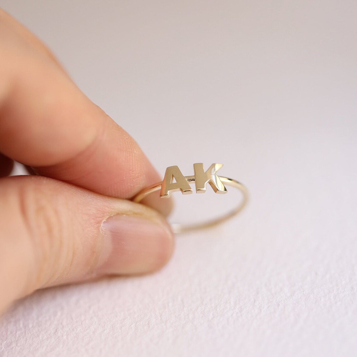 Initial Ring Monogram Ring Solid Gold Personalized Ring - Etsy
