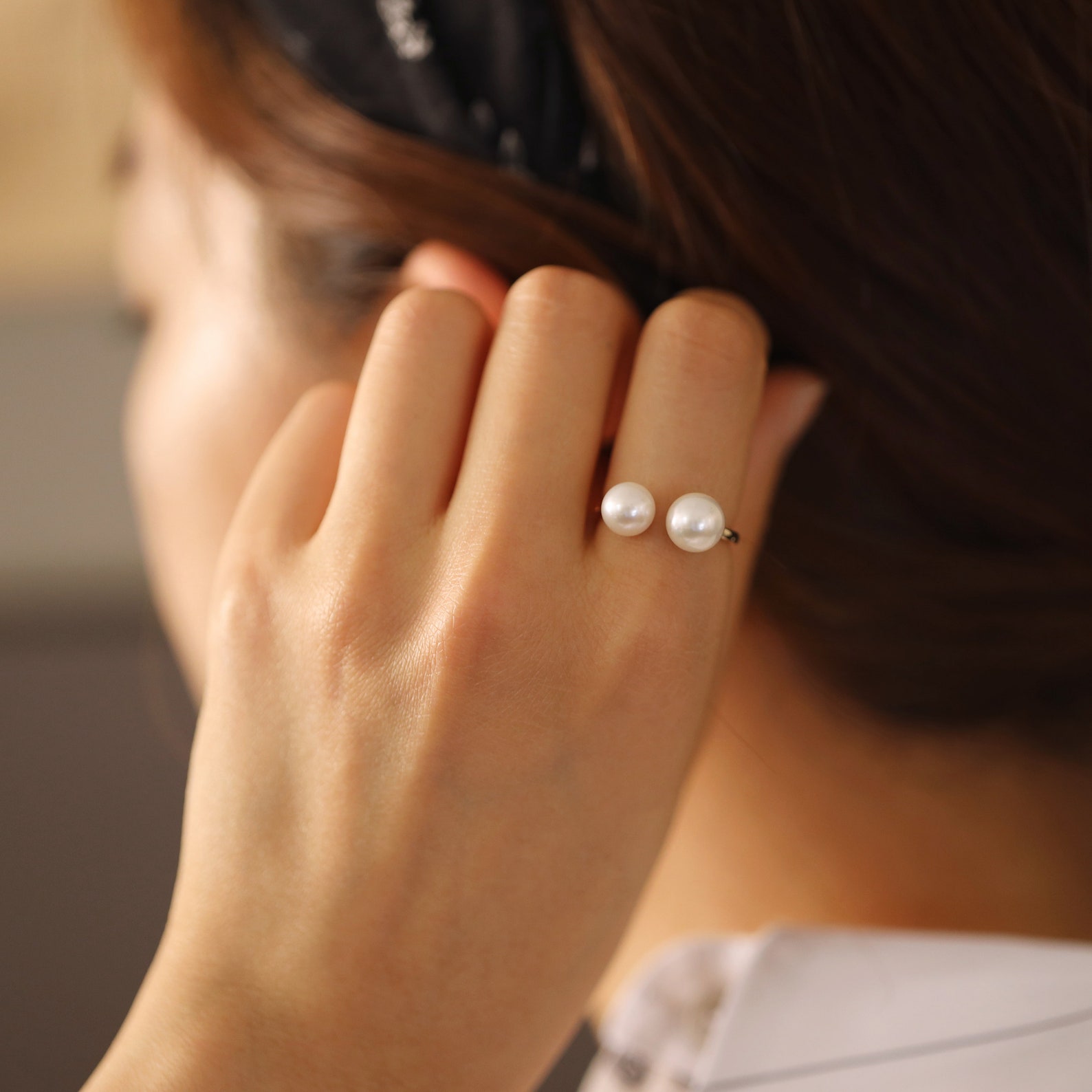 Open Pearl Ring Bridal Ring 14K Solid Gold Fresh Pearl Ring Unique Ring ...