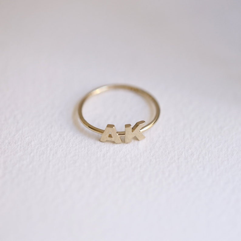 Initial Ring Monogram Ring Solid Gold Personalized Ring - Etsy