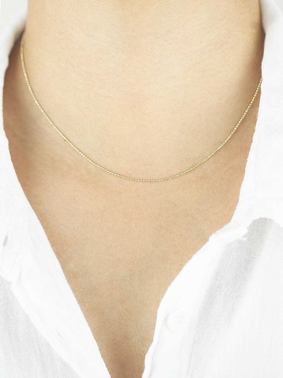 Diamond Cut 1mm Ball Chain Gold Necklace, Glitter Gold Beaded Necklace ...