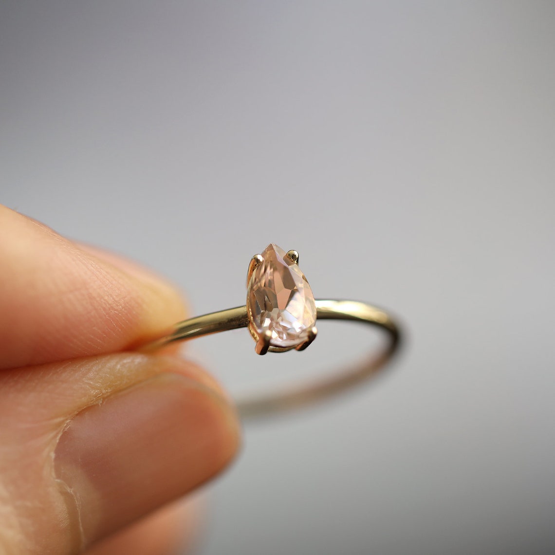 Morganite Solitaire Ring Pear Shape Morganite Ring 14K Solid | Etsy