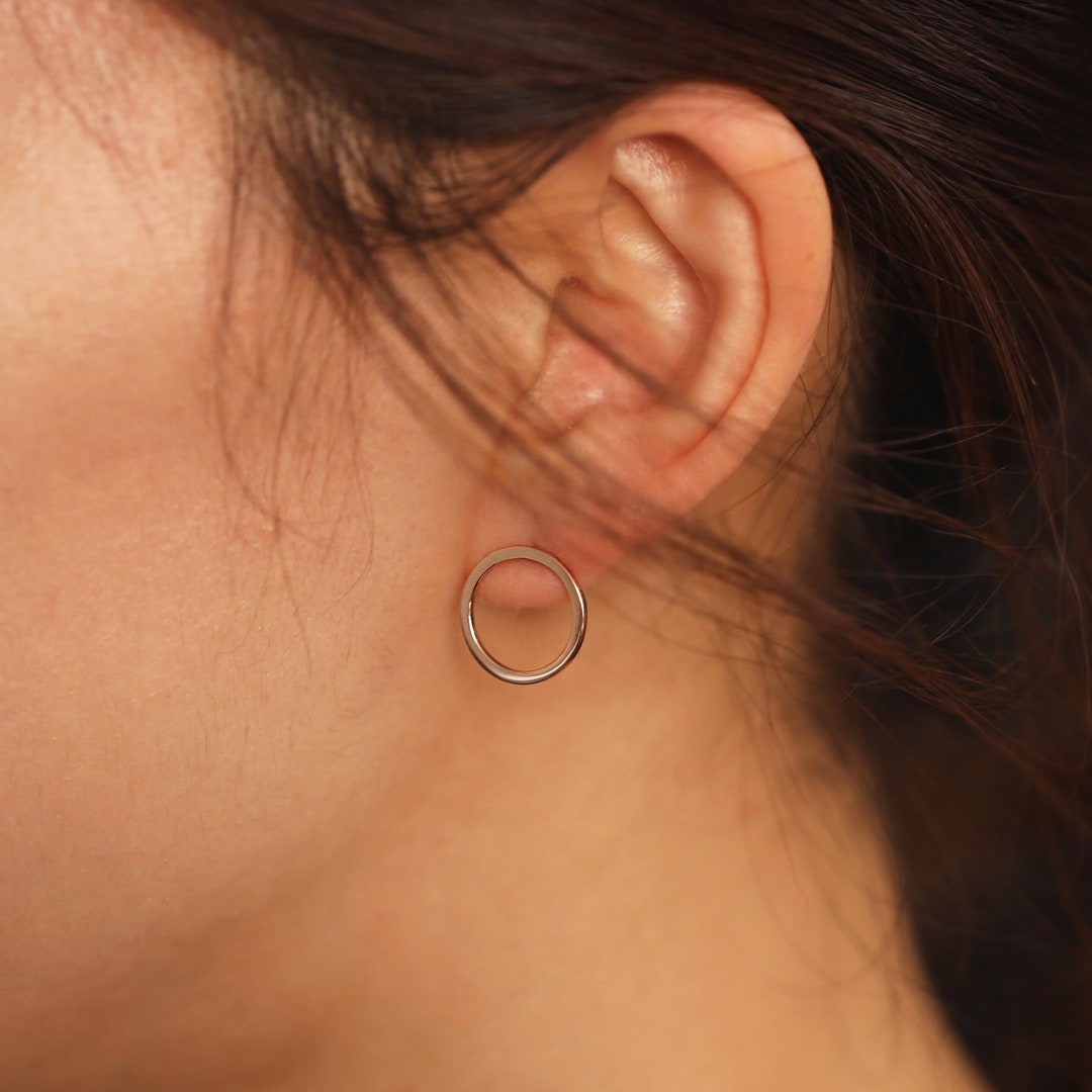 Open Circle Gold Earrings, Simple Round Earrings, 14K Gold Karma ...