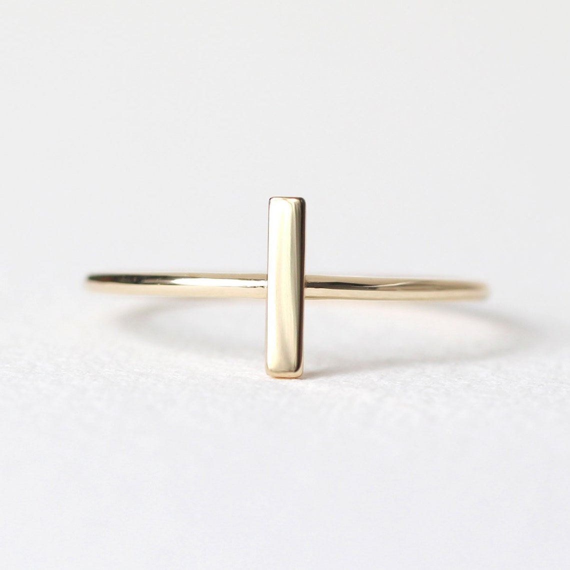 14K Solid Bar Ring 14K Gold Ring Engraving Wedding Band 14K - Etsy