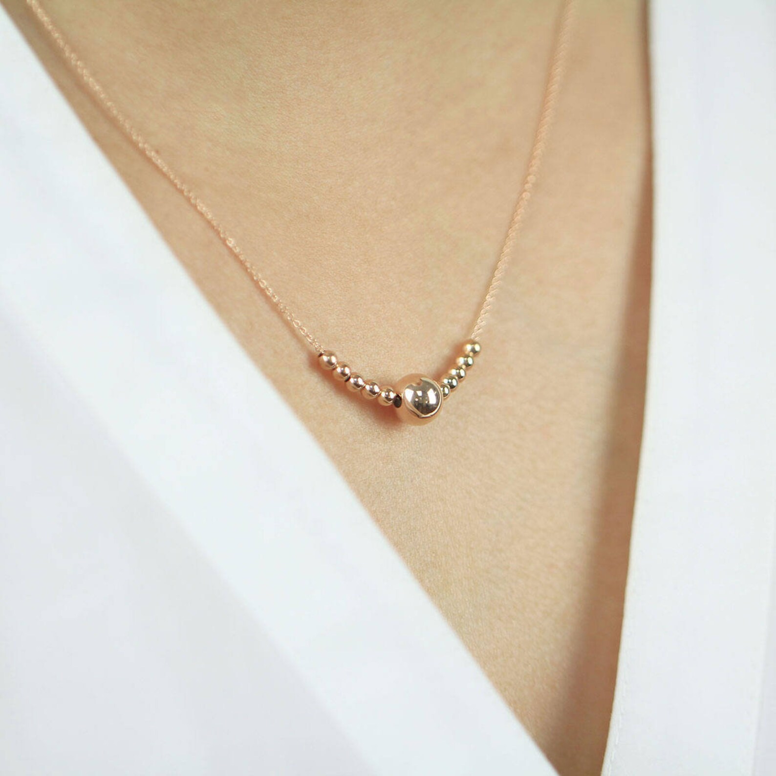 Gold Beads Necklace, 14K Solid Gold Necklace With Beads, Beaded ...