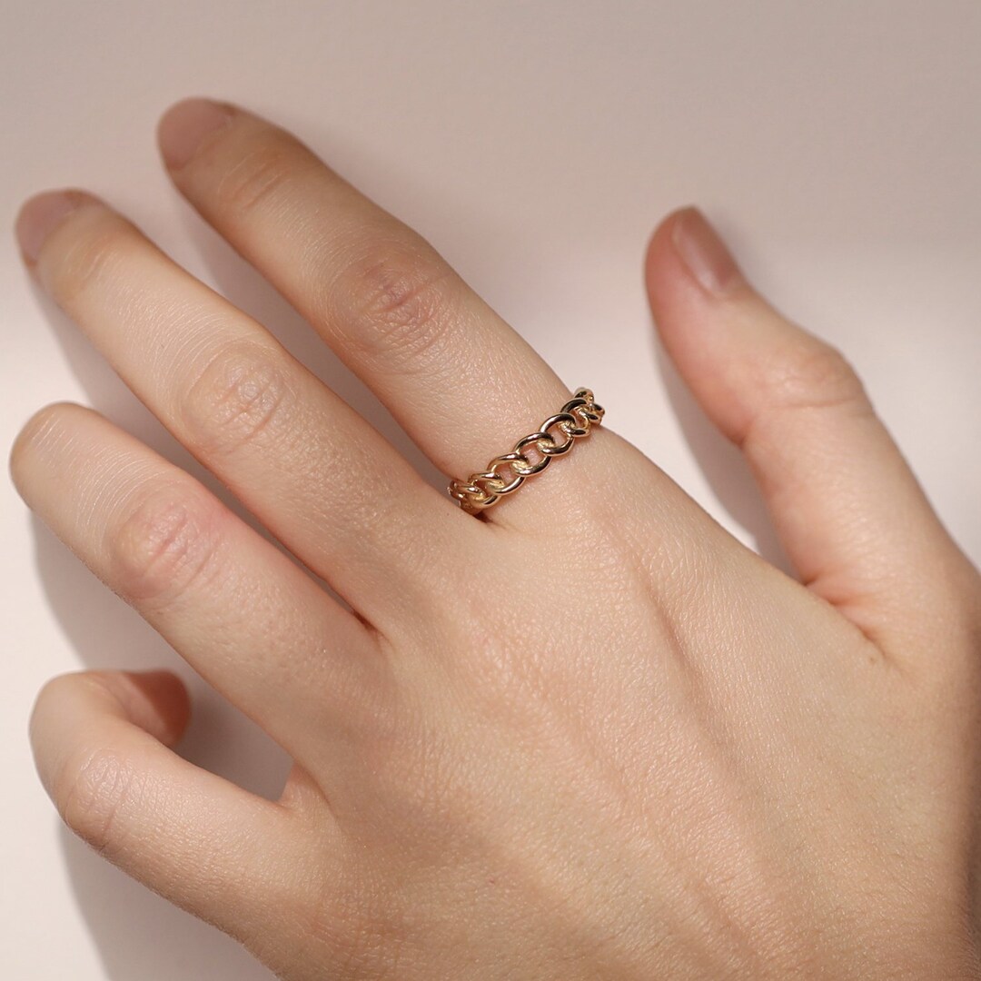 Gold Ring, 14k Solid Gold Ring, Gold Chain Shape Rings, 14K Solid Gold ...