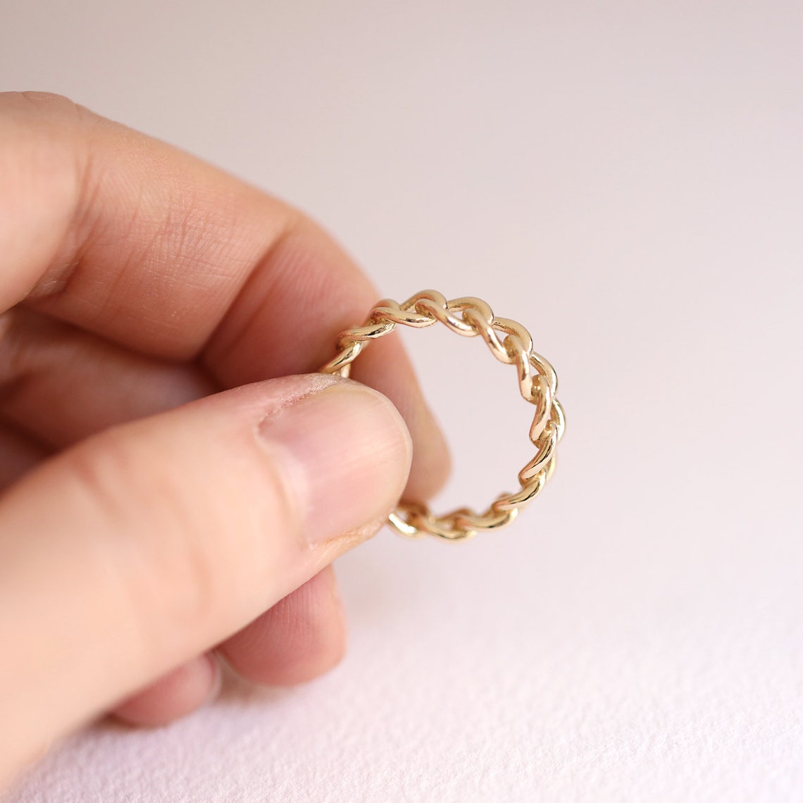 Gold Ring 14k Solid Gold Ring Gold Chain Shape Rings 14K | Etsy