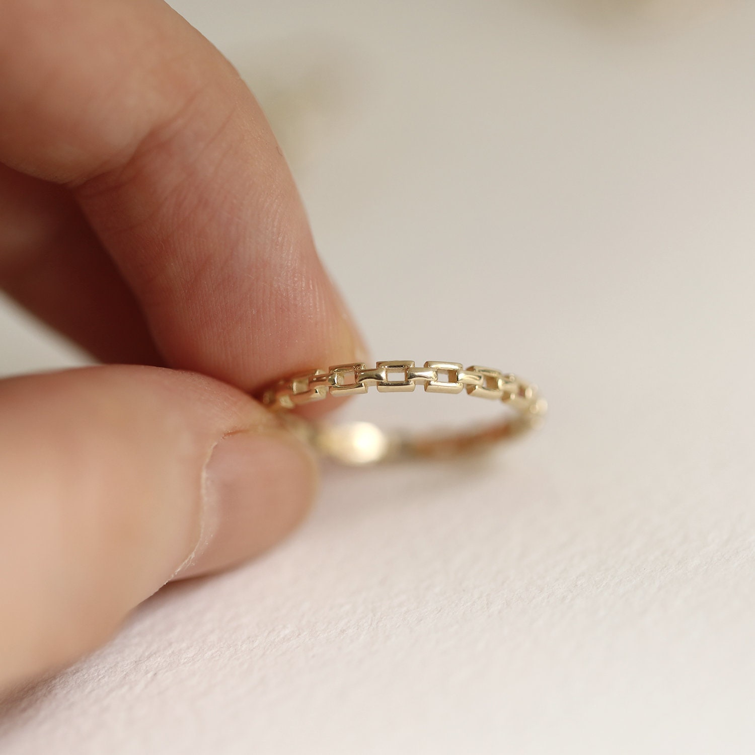Chain Shape Ring Solid Chain Band 14K Solid Gold Ring Band - Etsy