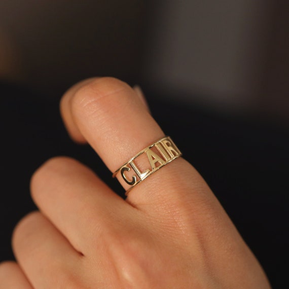 14K Name Ring Name Double Band Monogram Double Band Ring - Etsy