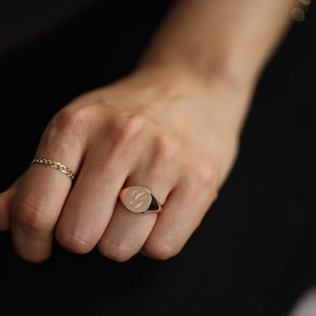 Initial Signet Ring, 14K, 18K Gold Minimalist Signet Ring, Letter ...