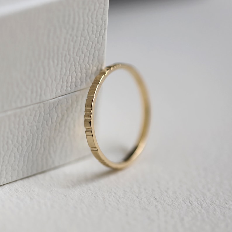 14K Solid Gold Grooved Ring Irregular Groove Ring 14K Gold - Etsy
